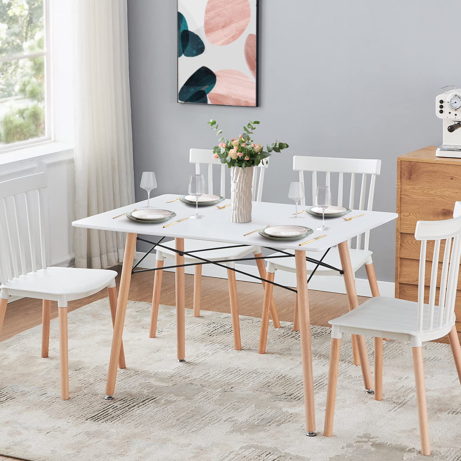 Modern Dining Kitchen Table 43.3"x27.5" Mid Century Dining Room Table with Wood Legs