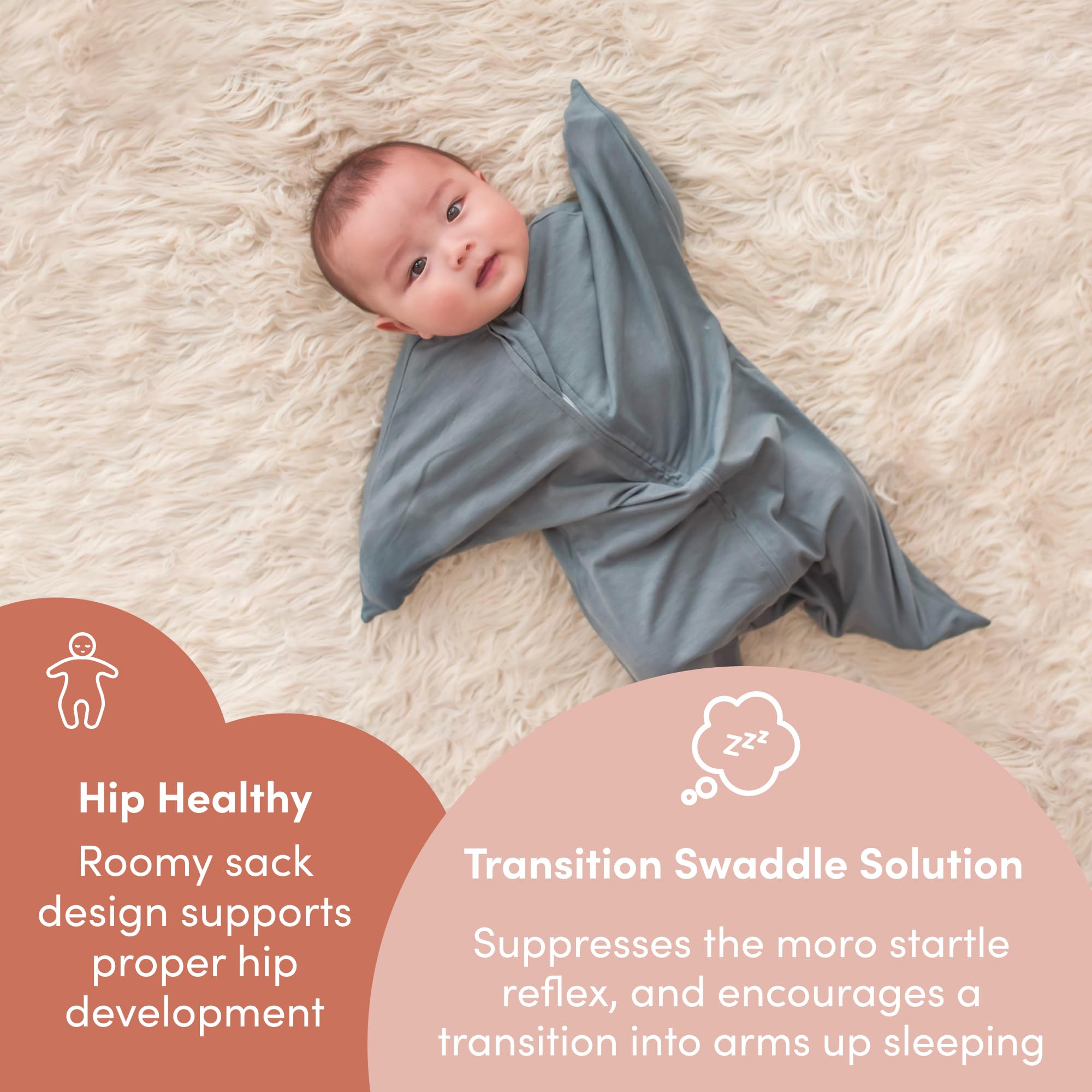 SleepingBaby Zipadee-Zip Cozy Transition Swaddle - with Zipper, Polyester, Spandex - Roomy Baby Wearable Blanket for Easy Diaper Changes - Classic Grey, Small (4-8 Month)