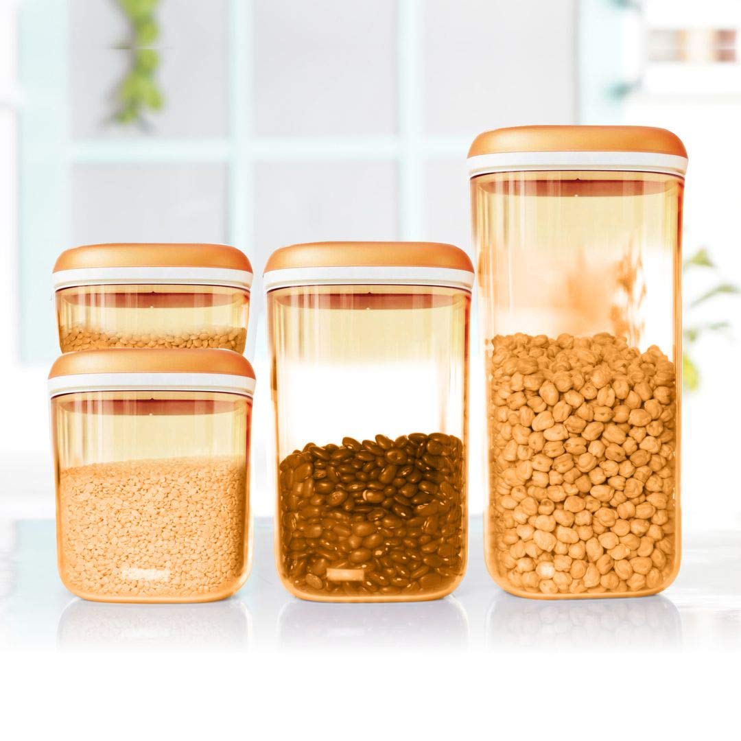 Tupperware Polycarbonate Cookie Jar - 240 ml, 780 ml, 1.3 Liter, 1.8 Liter, 4 Pieces, Orange