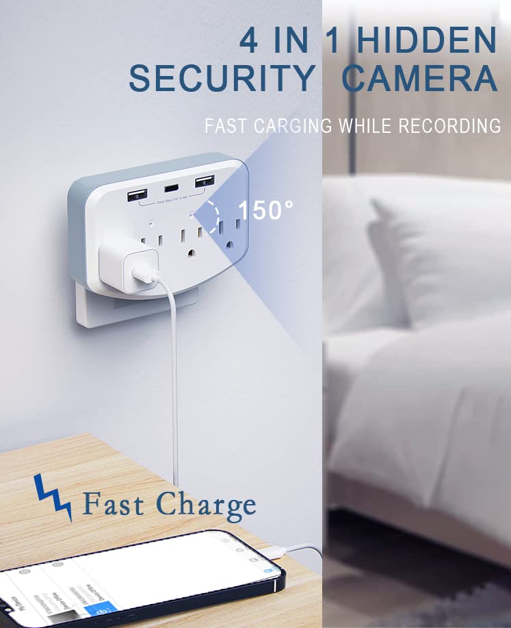 Phouqtem Hidden Camera WiFi Spy Camera Hidden Cameras Wall Charger Nanny Cam with USB Fast Charger Outlet HD 1080P Wireless for Home Security Secret Camera Charging Port with Video