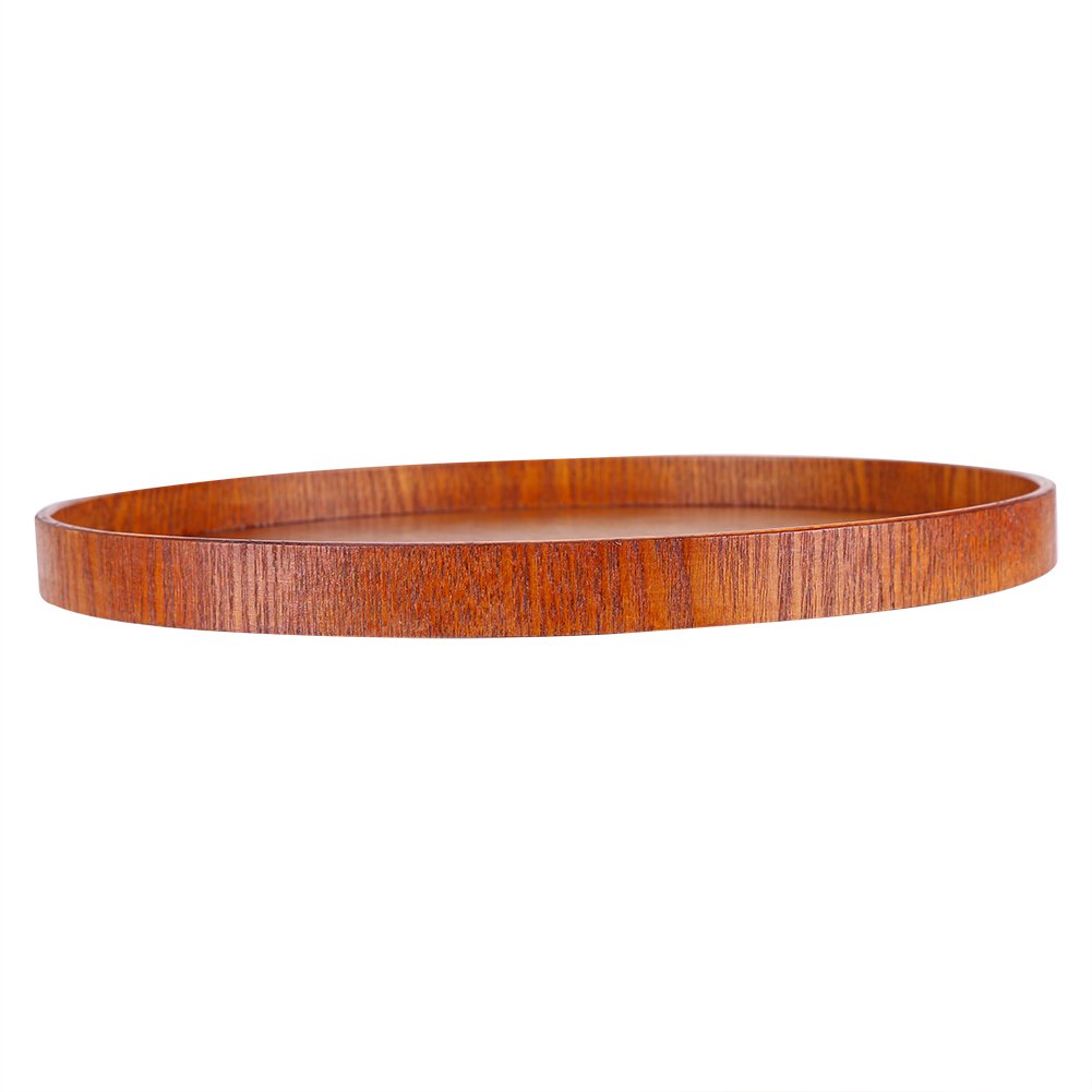 Round Serving Tray, Round Wood Serving Tray, Bar Cafe Wooden Plate Tea Food Server Dishes Water Drink Platter(24CM)