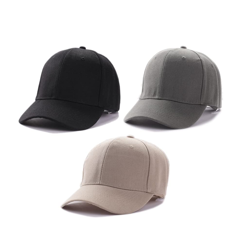 Unisex Adjustable Baseball Cap Golf Hat Cotton Cap Vintage Cotton Washed Blank Ball Cap for Men and Women (hat2-black Grey Khaki)