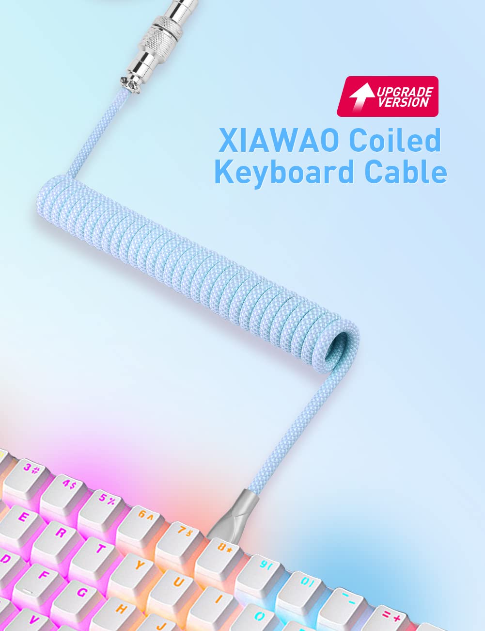 XIAWAO Macaron Coiled Keyboard Cable for Gaming Keyboard, Coiled USB C Keyboard Cord, Mechanical Keyboard Wire (Macarons Blue)
