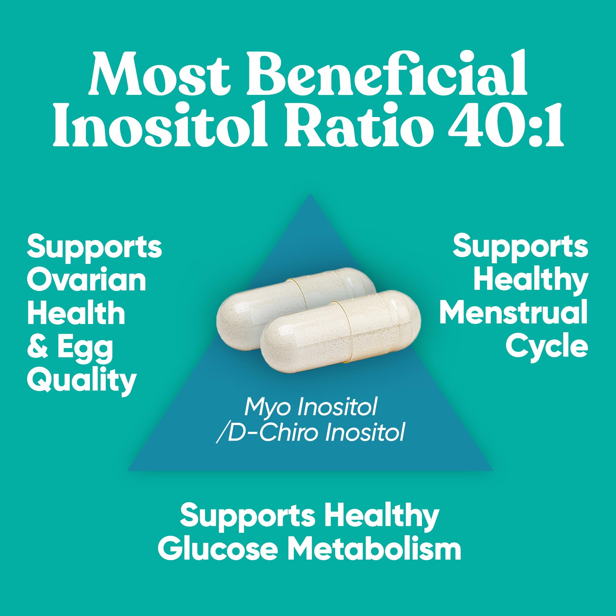 Regulate Menstrual Cycle Support β Hormone Balance for Women at Optimal 40:1 Myo-Inositol & D-Chiro Inositol β PCOS Supplement for Period Consistency, Menstrual & Ovulation Support β 90 Vegan Capsules
