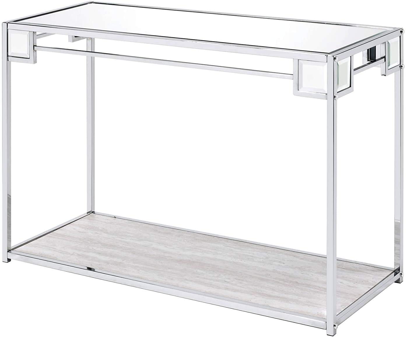 Q-Max 30" Tall Modern Style Console Table In Mirrored, Chrome
