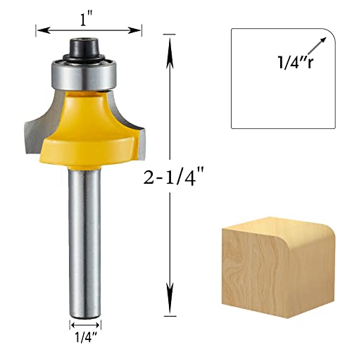 Yueqing Zhongji roundover Router bit 1/4 Shank Router bits 1/4 Shank 1/4-Inch Shank Roundover Edging Router Bit Set,Corner Rounding Edge Forming Bit Set, 1/8", 1/4", 3/8", 1/2" Radius (4 Pack)