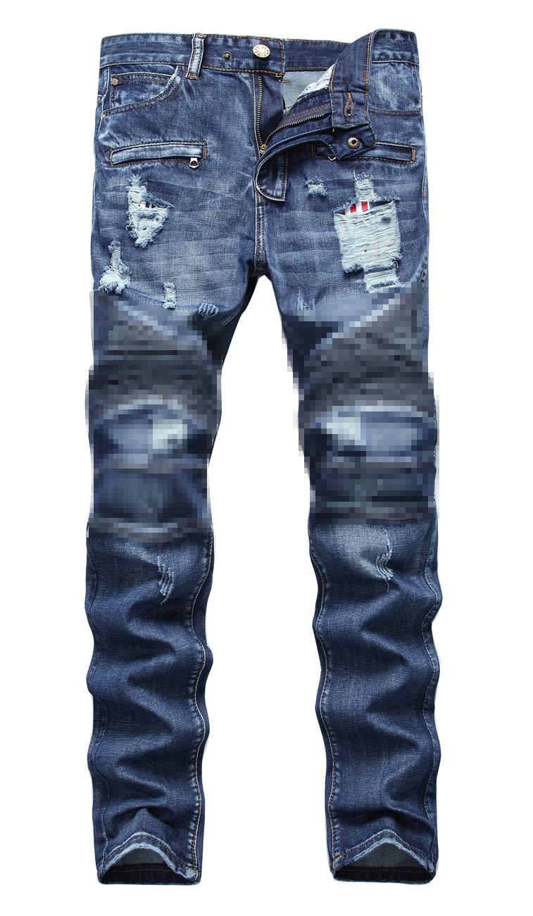NITAGUT Men's Ripped Slim Straight fit Biker Jeans with Zipper Deco (28Wx31L, Royal Blue)
