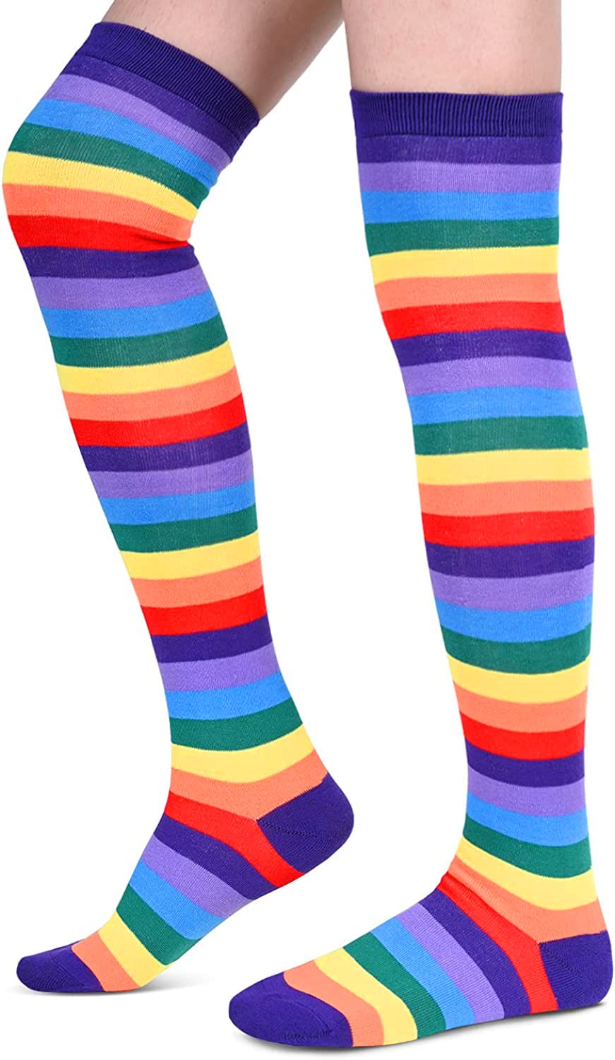 sockfun Thigh High Socks for Women,Rainbow Thigh High Socks, Knee Over the Knee Socks,Clown Socks