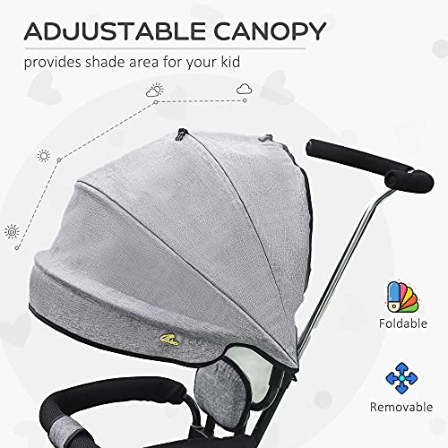 Qaba Baby Tricycle 2 in 1 Trike with Adjustable Canopy Detachable Guardrail Belt for Age 6-60 Months, Grey