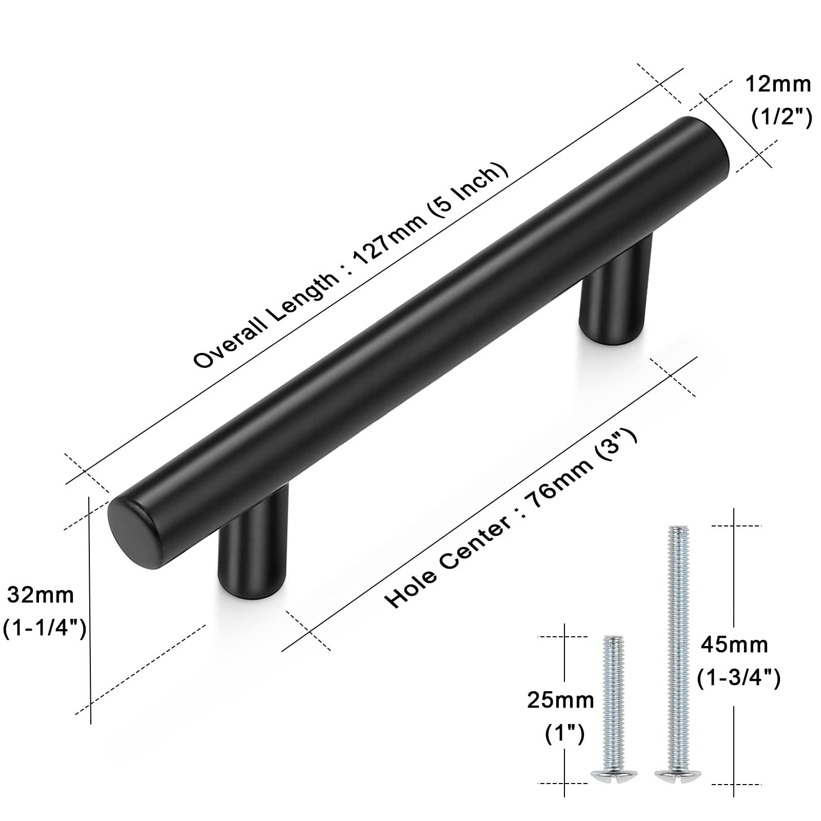 Probrico (5 Pack 3" Hole Centers Gold Cabinet Pulls, Euro Bar Cabinet Hardware Kitchen Bathroom Cabinet Modern T Bar Dresser Pull Drawer Handles, 5 Inch Overall Length