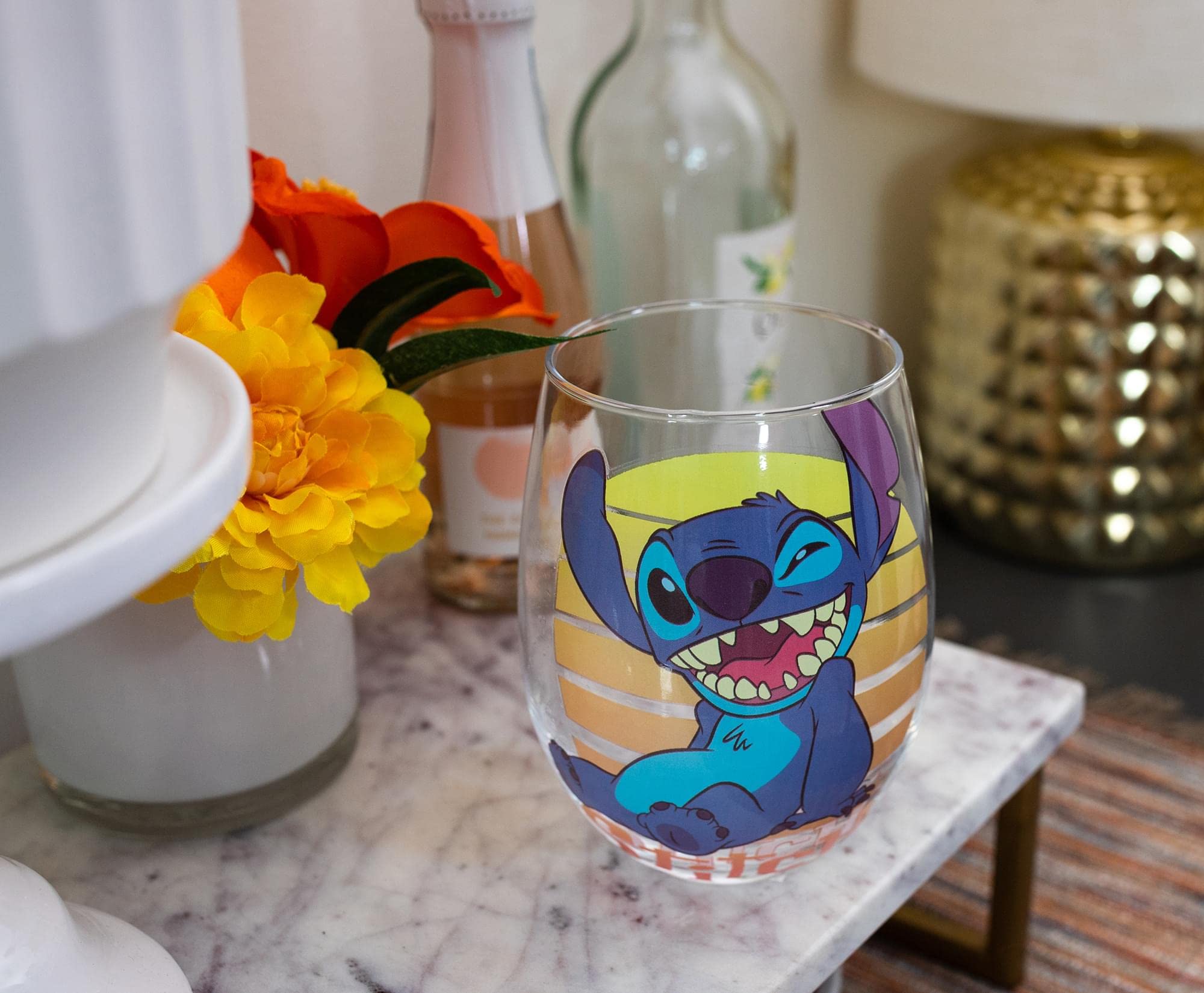 Silver Buffalo Disney Lilo And Stitch Sunset Stemless Glass, 20-Ounces