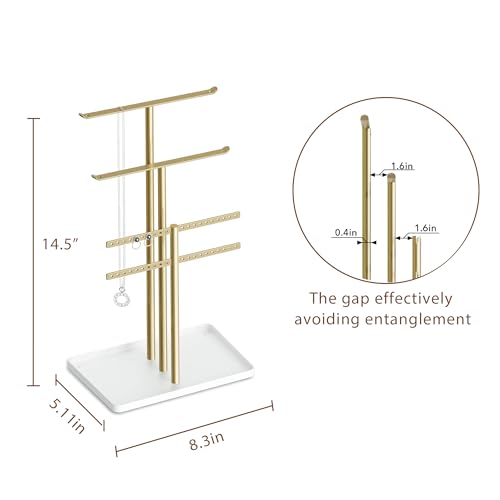 pickpiff Jewelry Stand Holder Organizer: 14.5" Sturdy Jewelry Hanger for Necklace, Earring, Bracelet, Gold and White