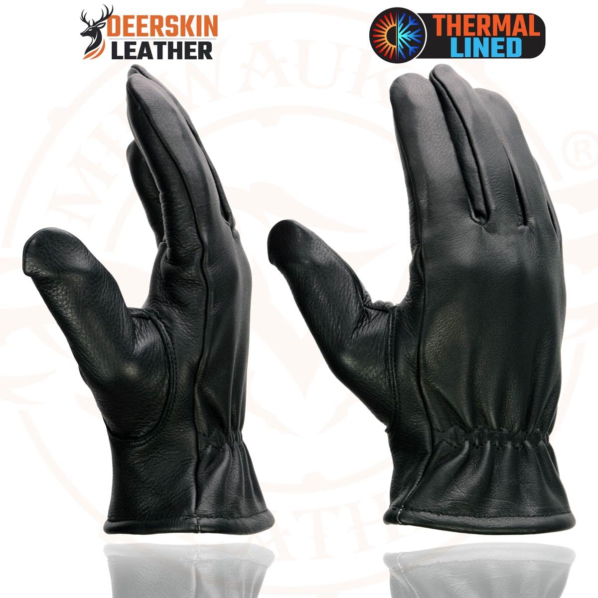 Milwaukee Leather SH858 Men's Black Thermal Lined Deerskin Motorcycle Hand Gloves W/Sinch Wrist Closure - Large