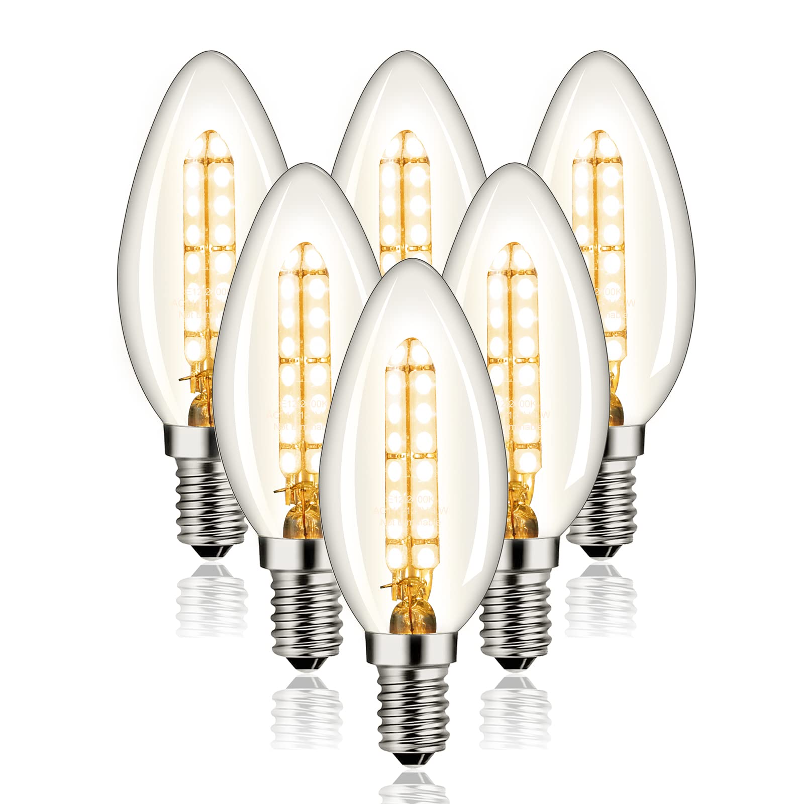 opentavio E12 6-Pack Candelabra LED Light Bulbs 40 Watt Equivalent Non-Dimmable, 400 Lumen 2700K Warm White 4W Clear LED Candle Bulbs