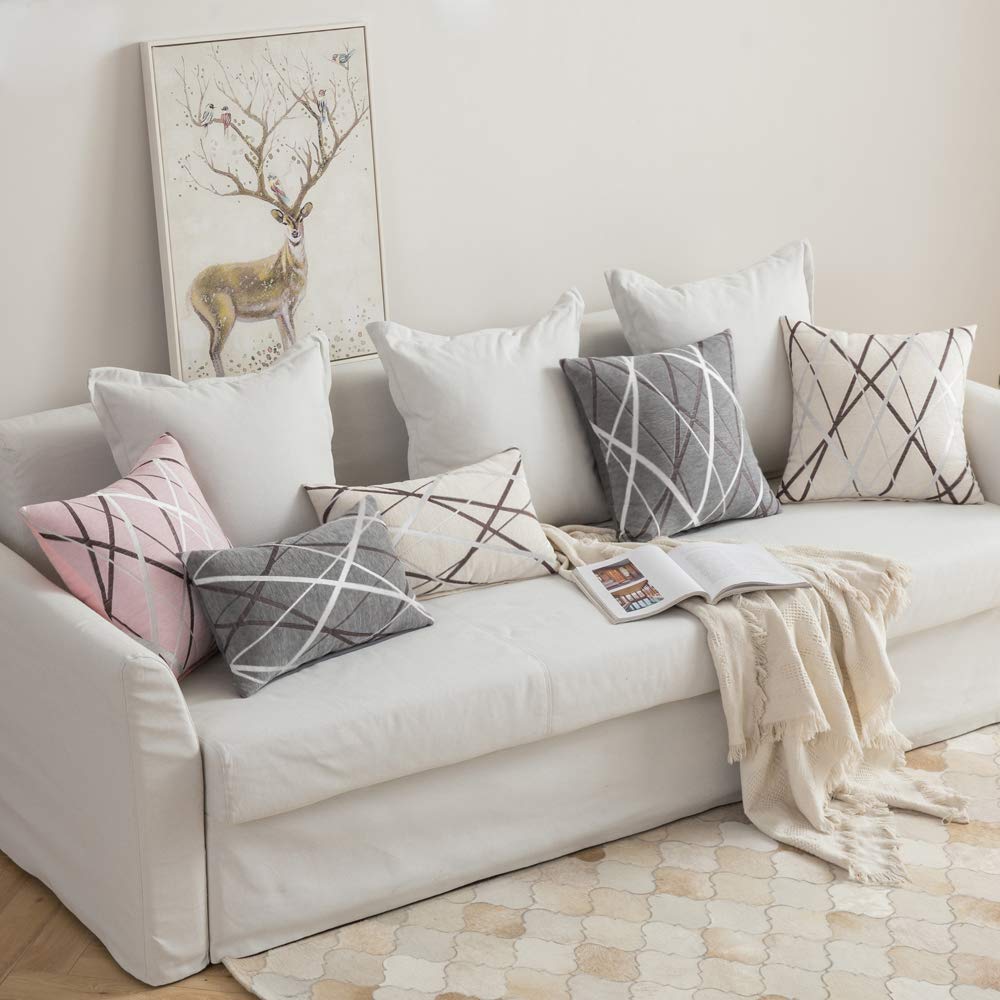 MIULEE Pack of 2 Decorative Throw Pillow Covers Woven Textured Chenille Cozy Modern Concise Soft Light Tan Square Cushion Shams for Bedroom Sofa Car 18 x 18 Inch