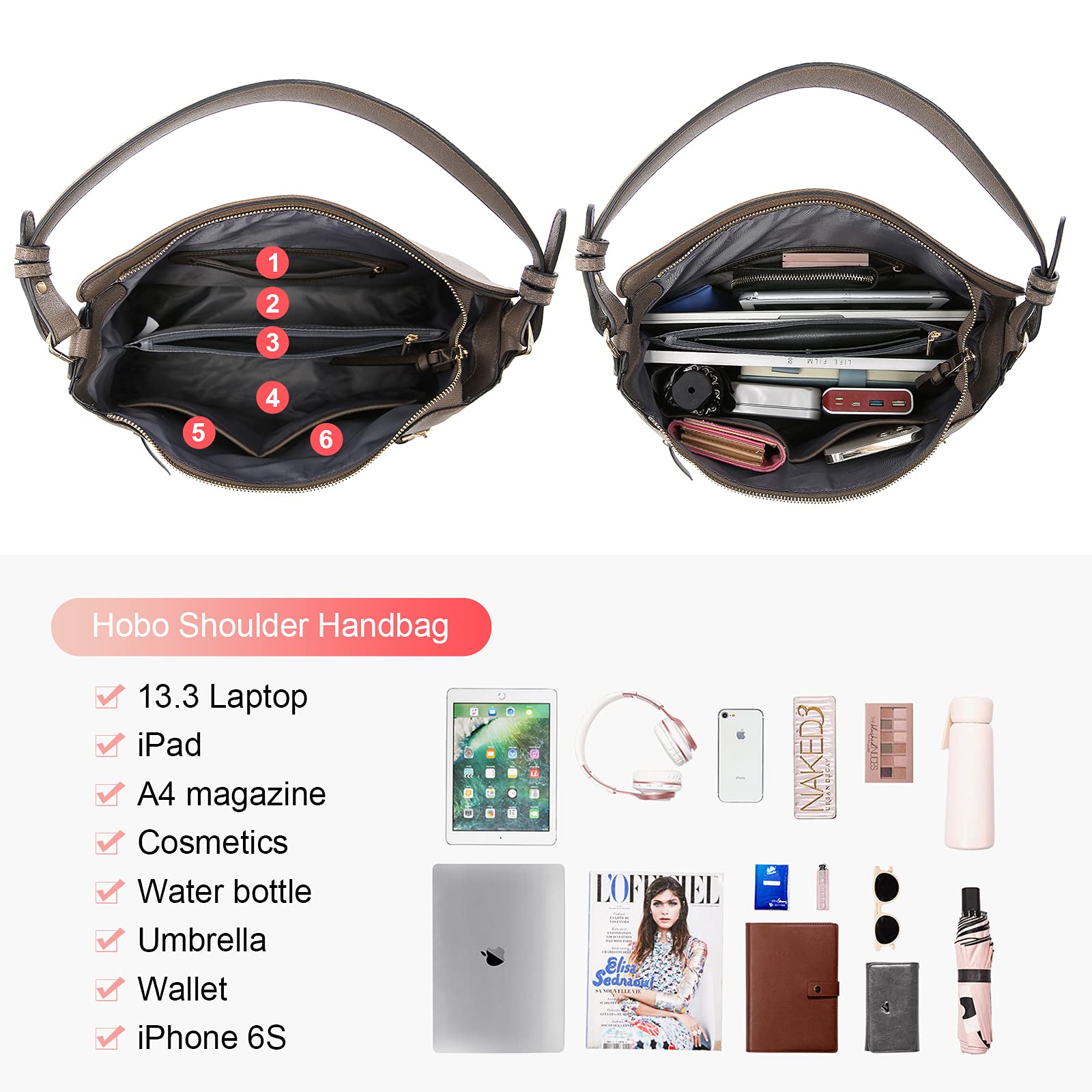 Realer Hobo Handbags Purses and Wallet Set for Women Shoulder Tote Bag with Adjustable Shoulder Strap Faux Leather