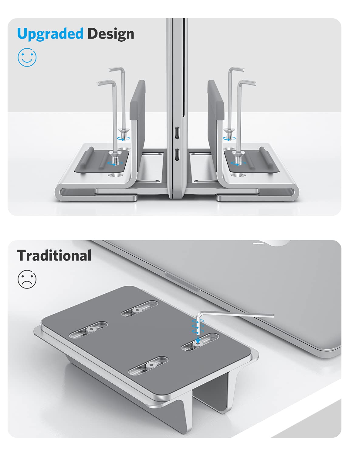 OMOTON Upgraded Laptop Vertical Stand, 3-in-1 Laptop Holder Dock with Sturdy Silicone Pads for Ultra Protection, Suitable for iPhone/iPad/MacBook Pro/Surface/Samsung/Android Tablets, Silver