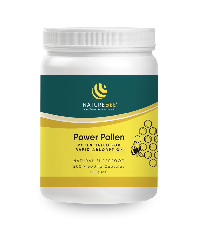 NatureBee Power Pollen 200 x 500mg Caps | Energy, Immune, and Cognitive Support | Potentiated Bee Pollen | Natural Superfood | 3 Month Supply