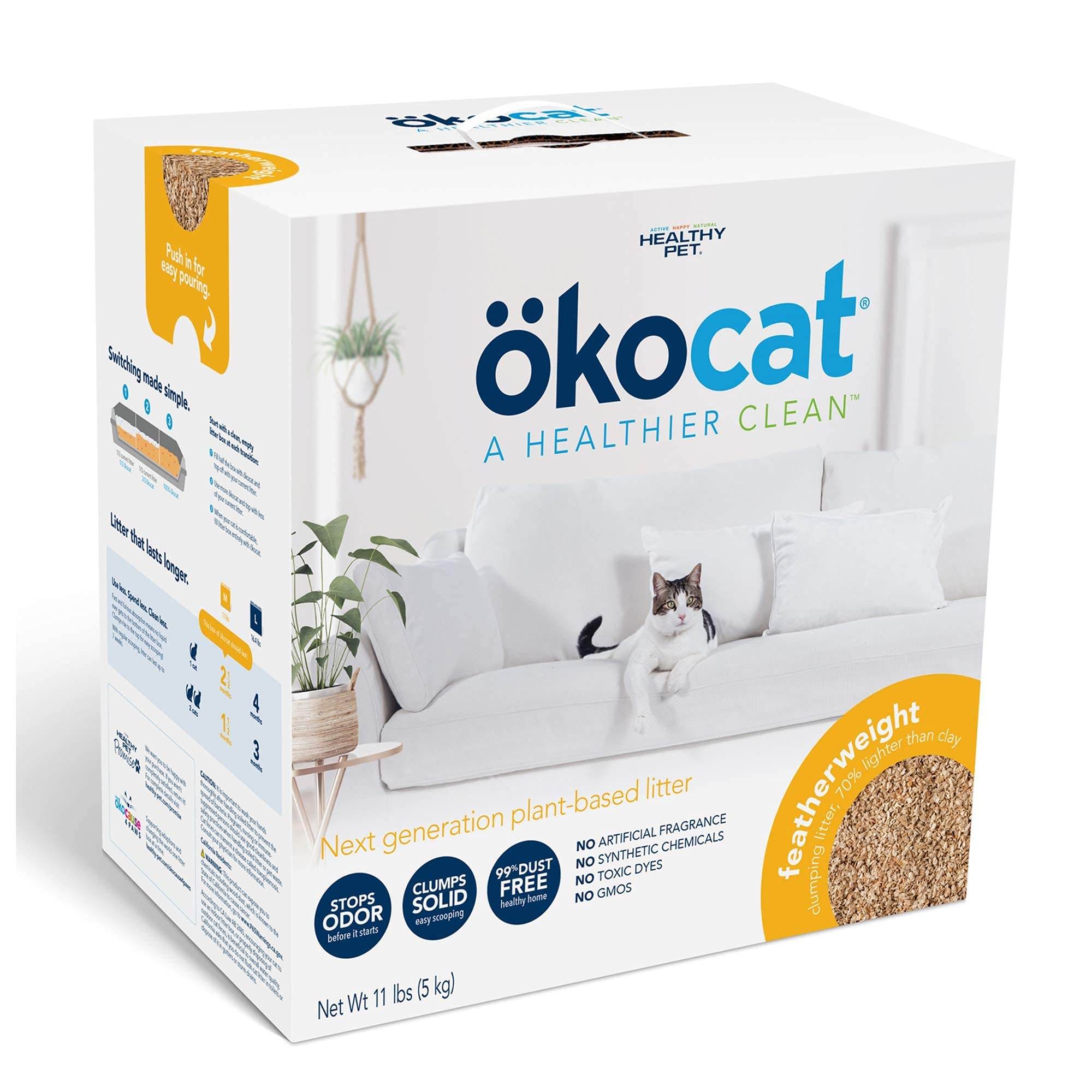 Okocat Unscented Featherwieght Clumping Wood Cat Litter, 11 lbs.