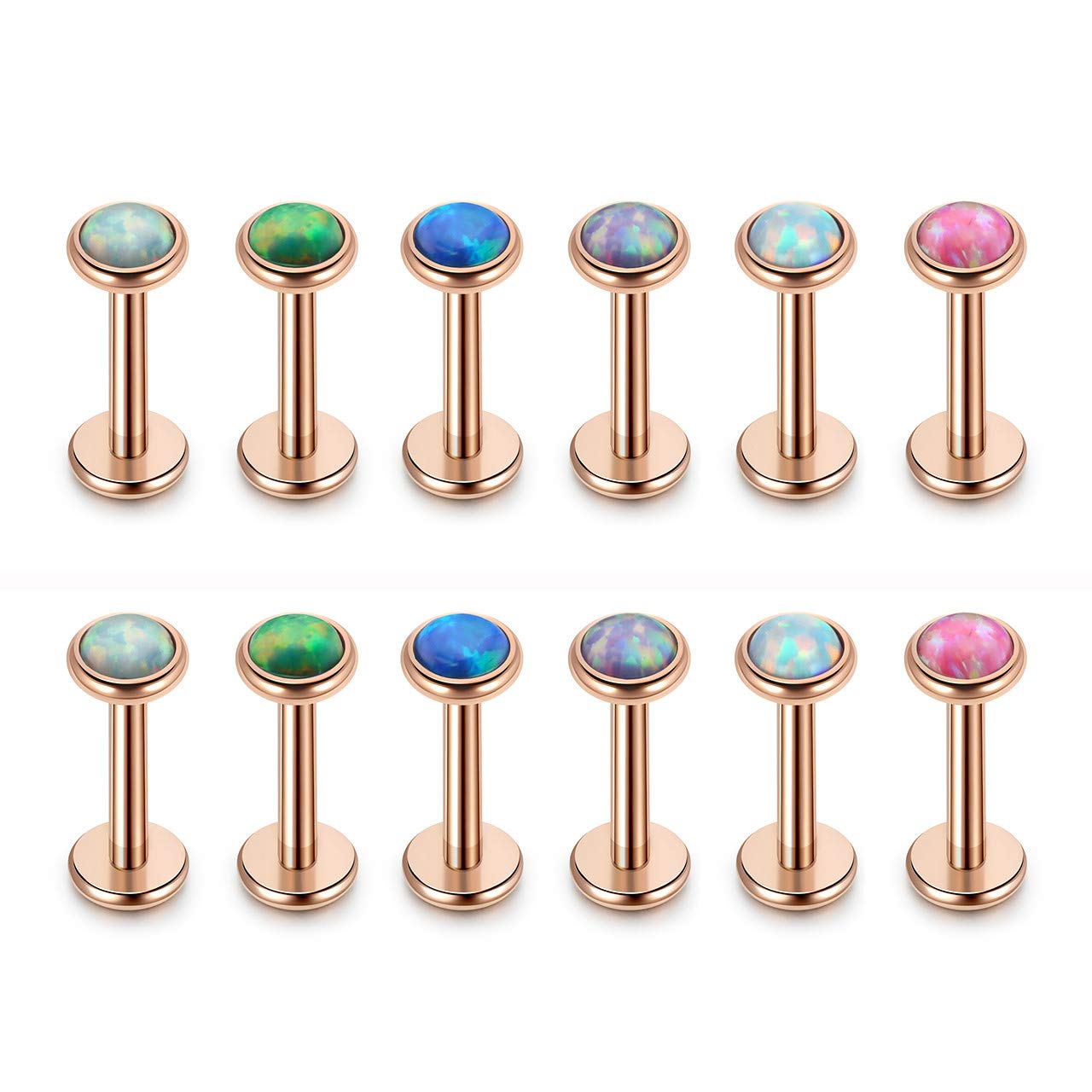 PiercingJ 2-12pcs 16G 316L Stainless Steel Cartilage Tragus Earrings 3mm Round Opal 5/16" Barbell Ear Stud Helix Lip Labret Monroe Earring Birthstone Body Piercing Jewelry
