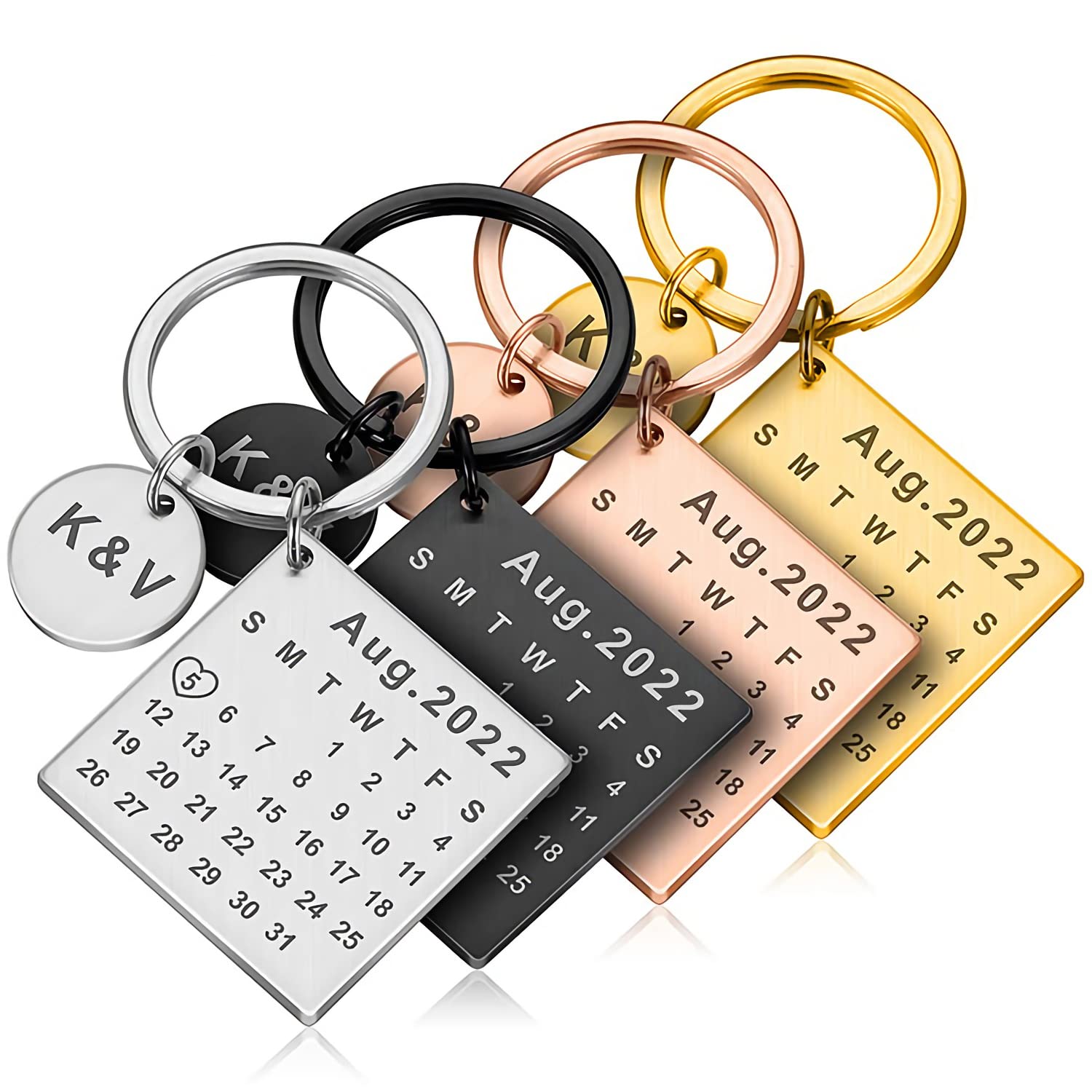 Personalized Engraved Calendar Keychain,Stainless Steel Keyring, Dog Cat Label,Customized with a Special Date & Text,Ideal Gift for Friends, Weddings, and Memorials