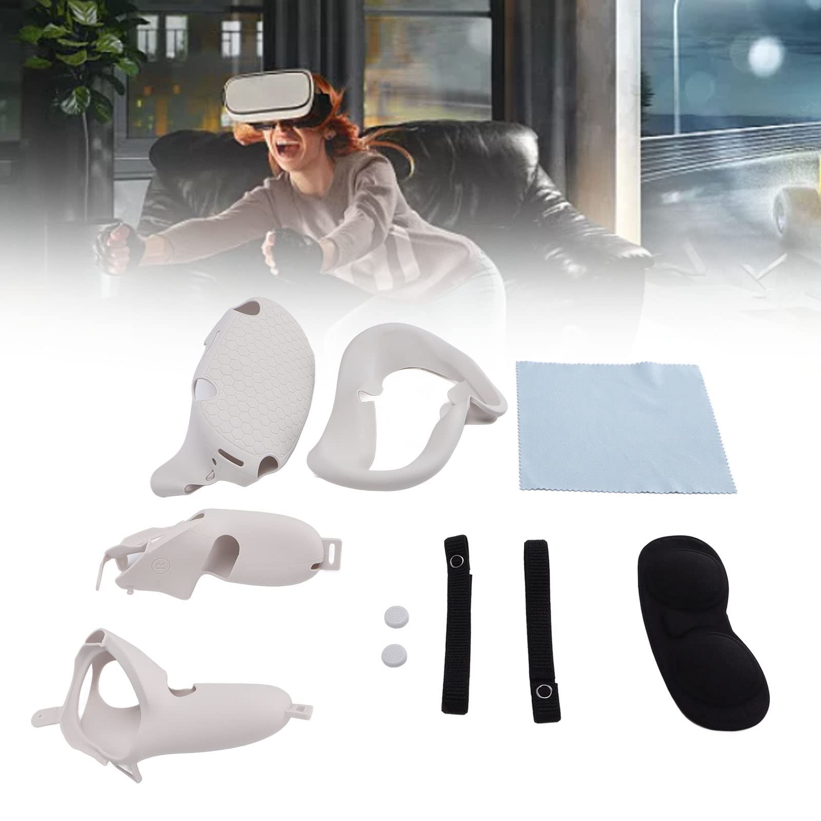 VR Glasses Silicone Accessories Set for Quest 2, VR Games Accessories Containing Host Protective Cover, Face, Handle Kit, etc. Ideal Replacement Parts Grey