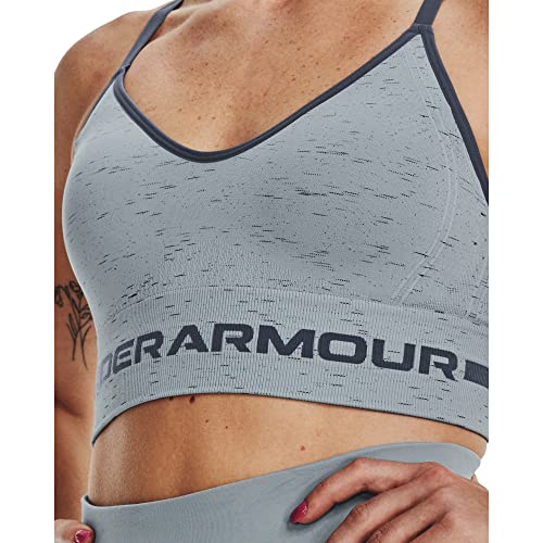 Under Armour Women's Seamless Low Long Heather Bra, (465) Harbor Blue / / Gravel, Medium