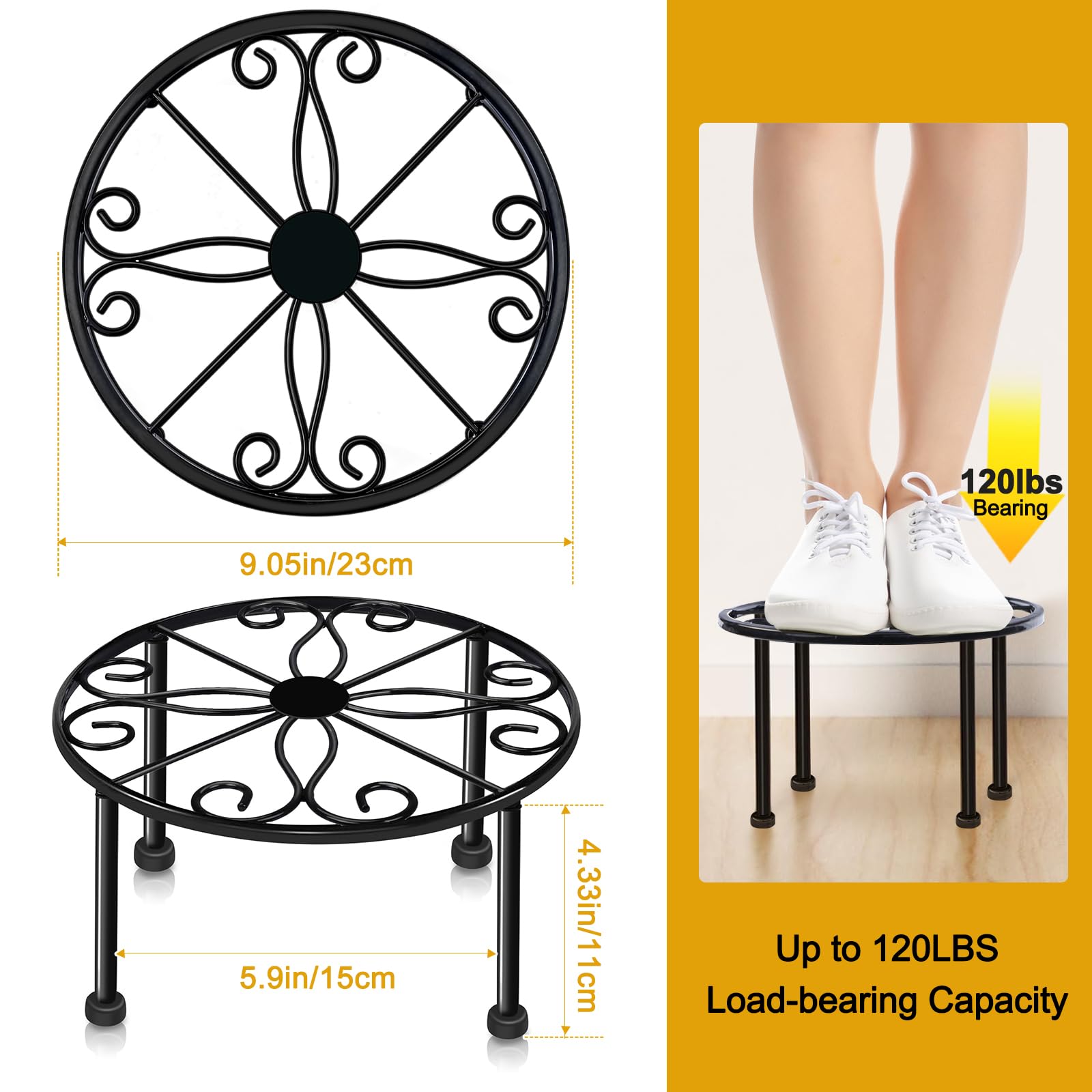 Metal Black Plant Stands,Anti-Rust Iron Plant Pot Shelf,Heavy Duty Round Supports Display Rack,Rustproof Potted Plant Holder,Corner Gardening Pumpkin Stand for Indoors or Outdoors (3 Pack Matte Black)