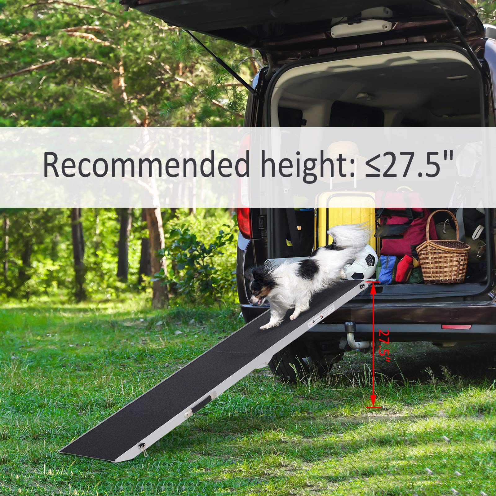 PawHut 96" Portable Bi-Fold Folding Vehicle Pet Ramp for Large Dog or Animals with Safety Lock & Convenient Carry Handle