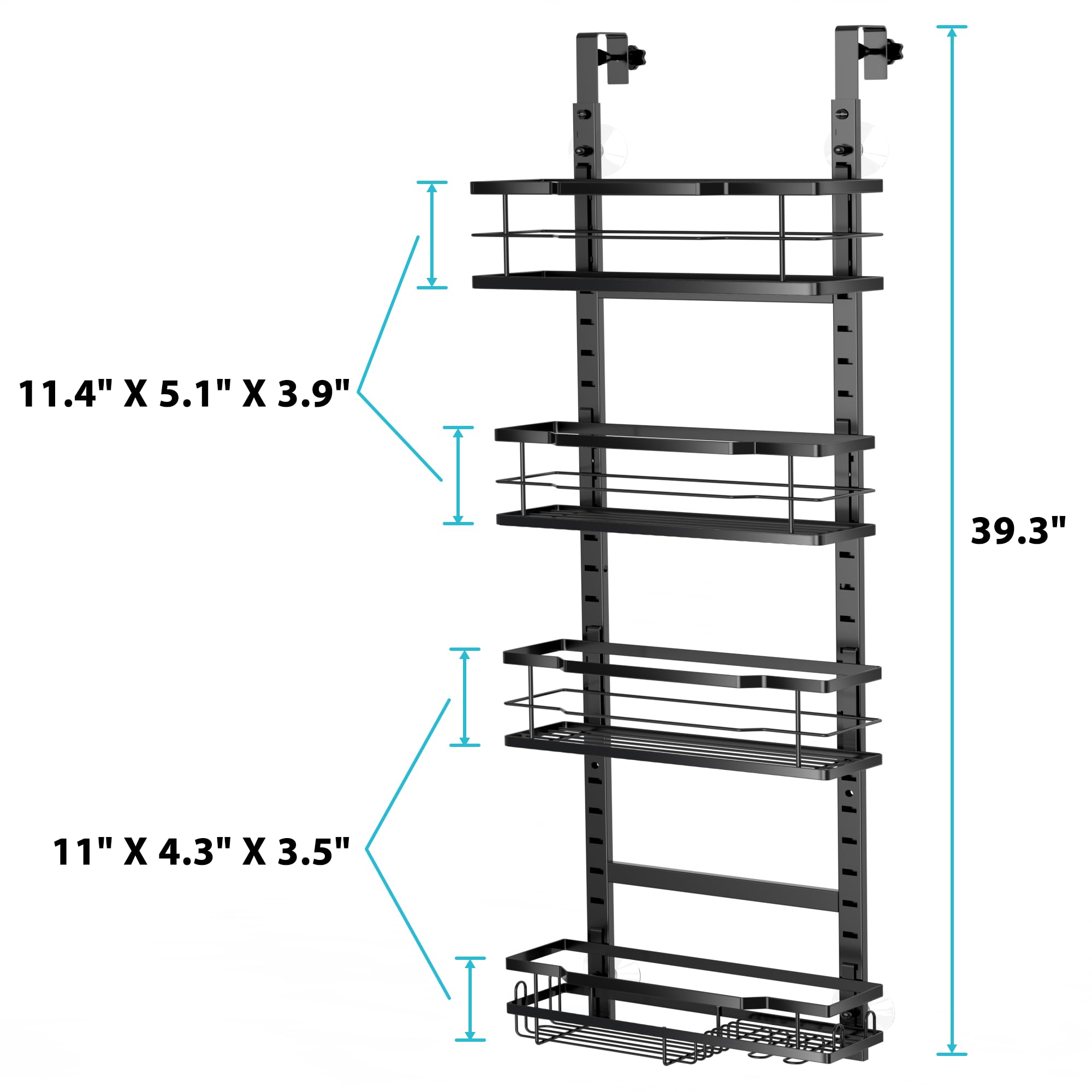 Moforoco Over The Door Shower Caddy, Hanging Shower Organizer Storage, 4-Tier Black Over The Door Pantry Organizer for Inside Shower, Home & Kitchen Organization