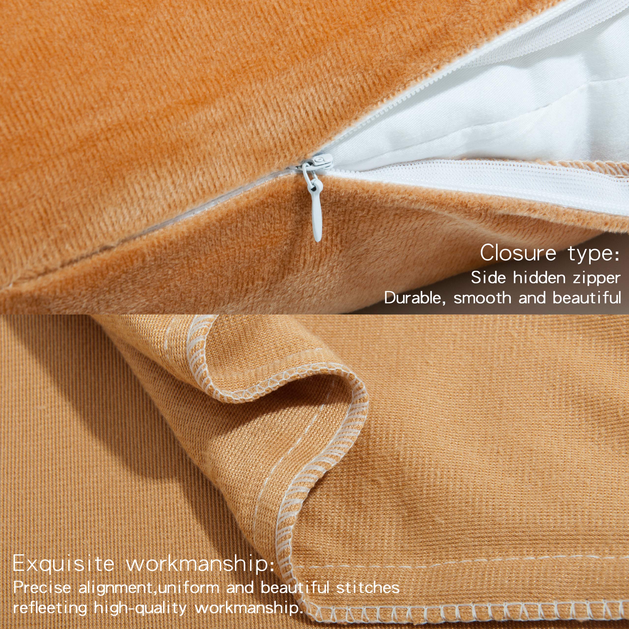 NTBAY Velvet Soft Solid Color Zipped Toddler Pillowcases, 2 Pack Cozy Luxury Zippered Plush Travel Pillow Cases, 13x18 Inches, Camel