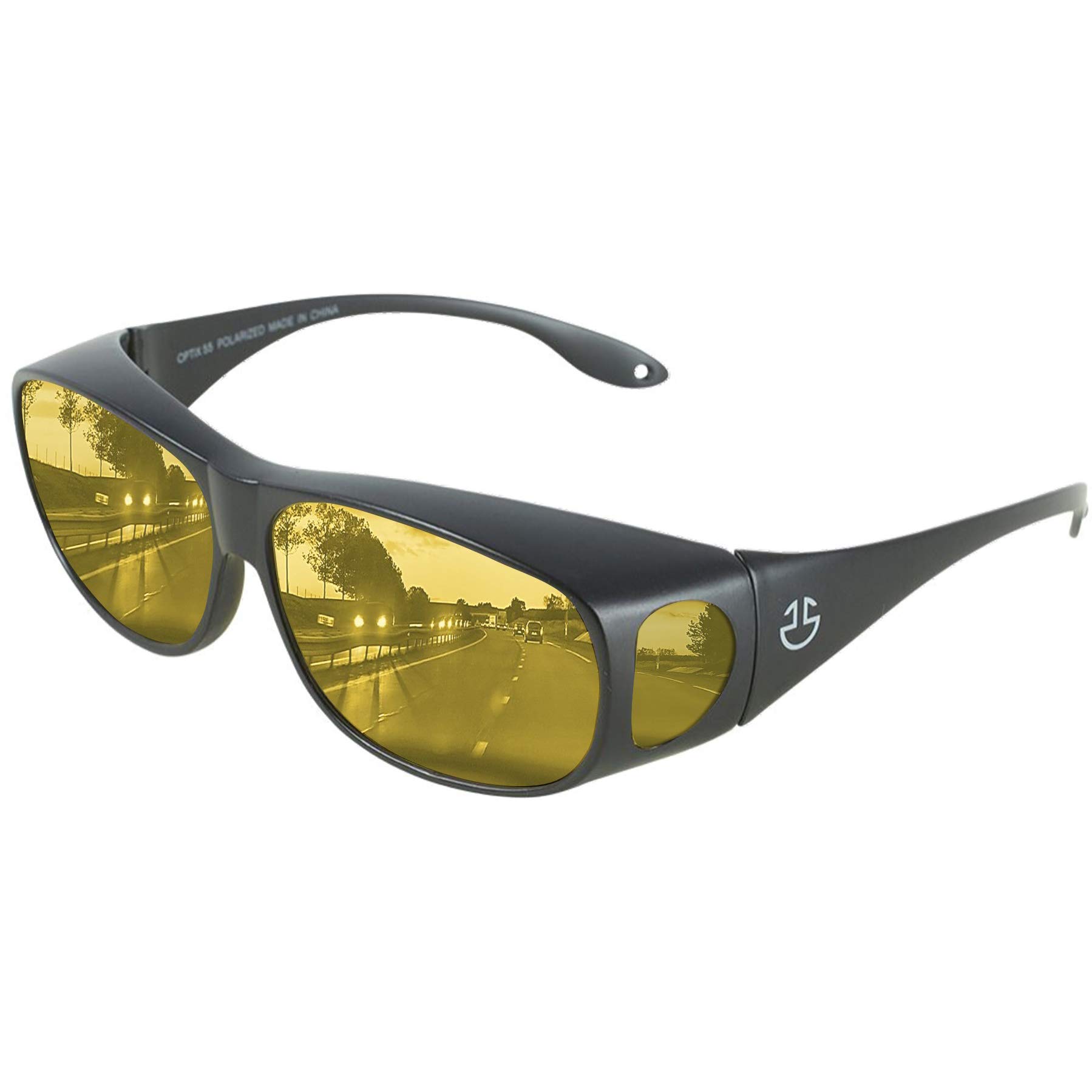 Optix 55 Fit Over HD Day/Night Driving Glasses Wraparound Sunglasses for Men, Women - Anti Glare Polarized Wraparounds (Night Vision/Sunglasses)