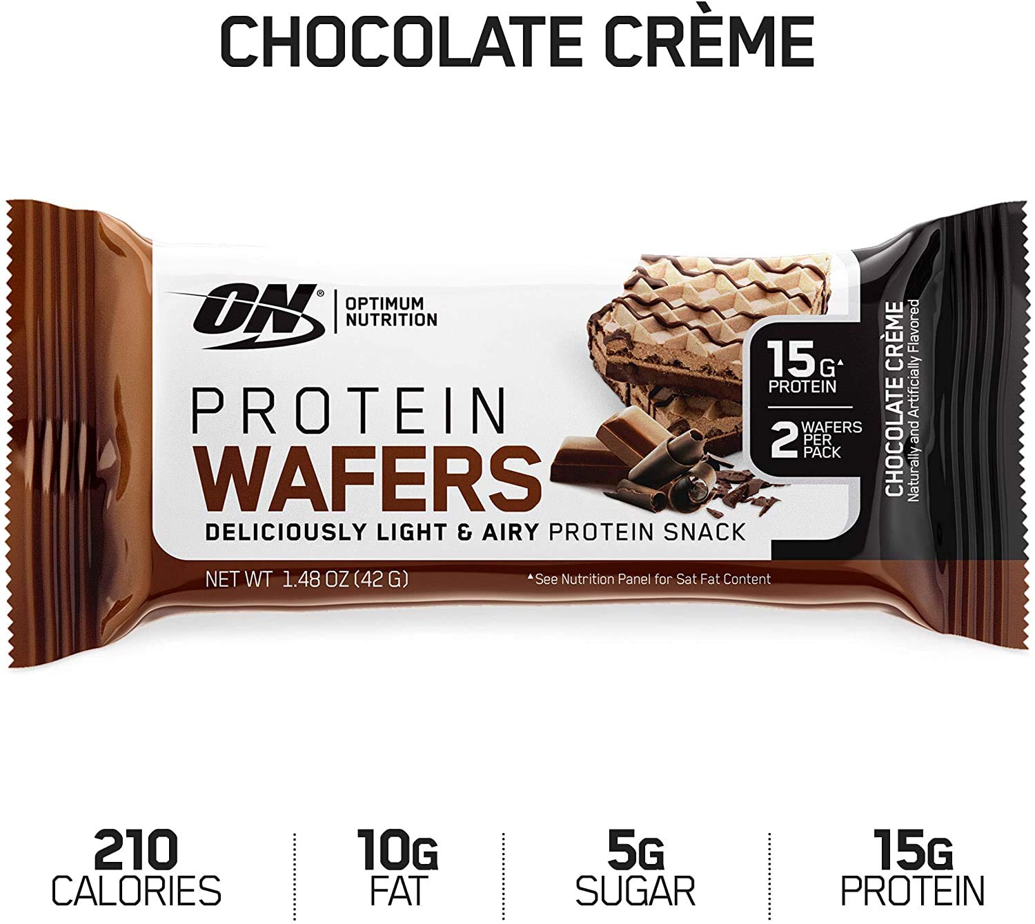 Optimum Nutrition High Protein Wafer Bars, Low Sugar, Low Fat, Low Carb Dessert, Protein Snack, Chocolate Creme, 9 Count