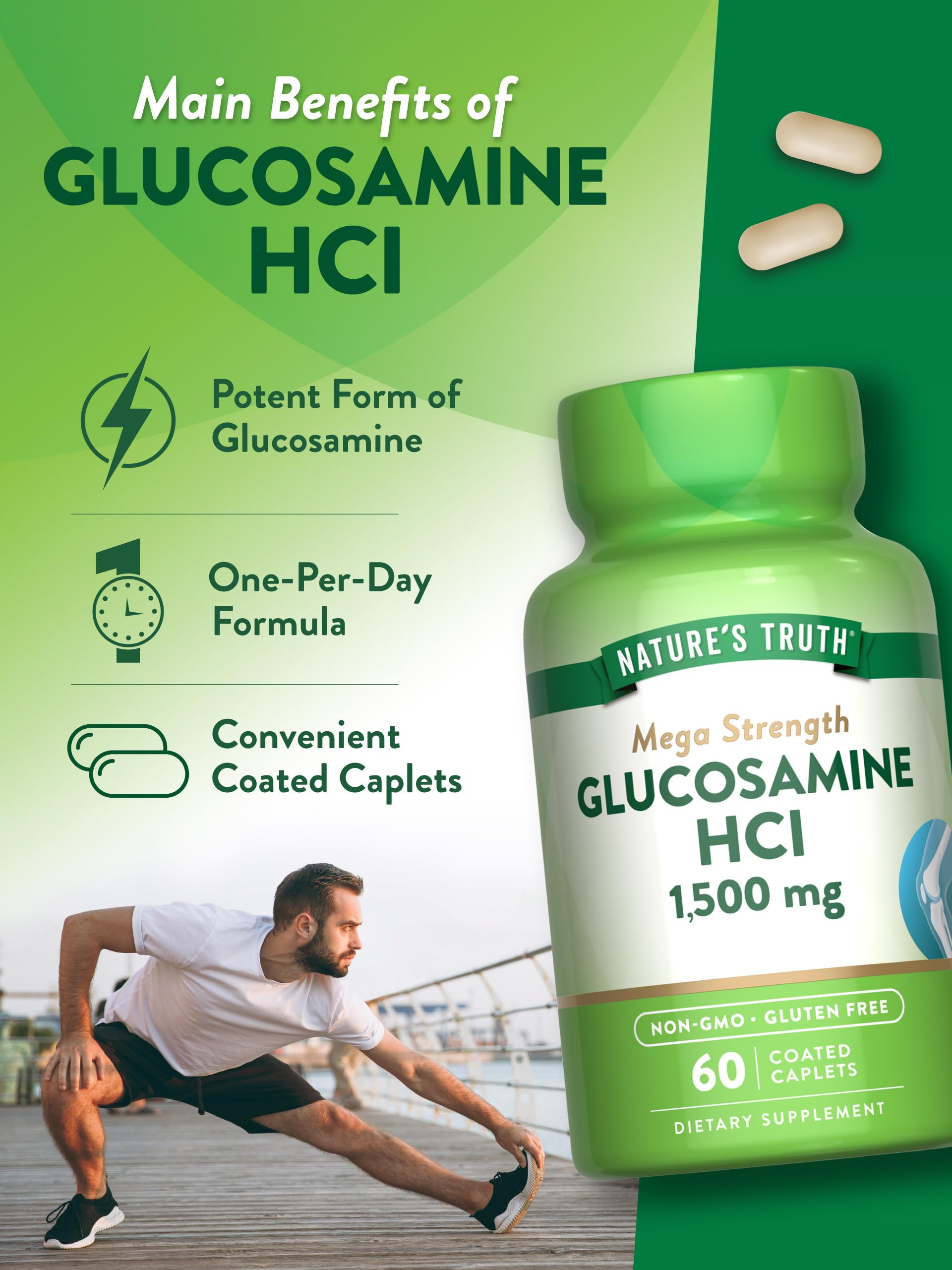 Nature's Truth Glucosamine HCI 1500mg | 60 Caplets | Mega Strength Supplement | Non-GMO & Gluten Free Supplement