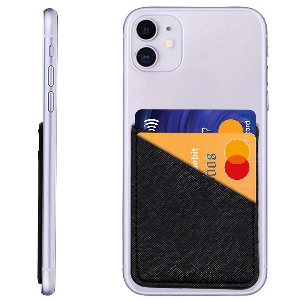 Phone Pocket Wallet Card Holder Stick on Leather Adhesive Sticker for Back of Cell Phone(Black)