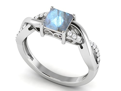 Shine Jewel Princess Cut Labradorite Gemstone 925 Sterling Silver Twisted Infinity Wedding Ring (5.5)