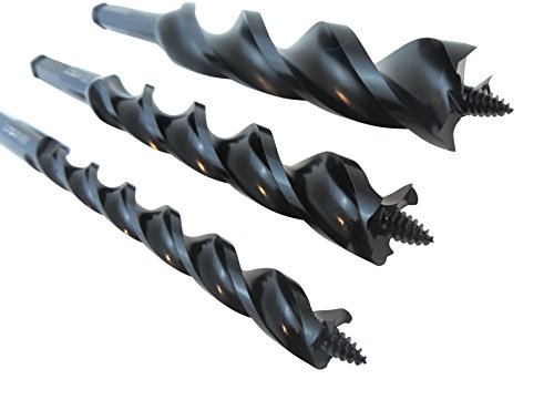 WoodOwl 3 Piece Set with 1/2â€, 3/4†and 1†x 7-1/2†Long Ultra Smooth Tri Cut Auger Hand Brace Boring Bit PTEE coated 09705/09709/09713