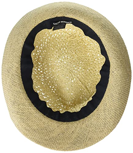 Steve Madden Women's Straw W Jute Fedora W Printed Cotton Trim