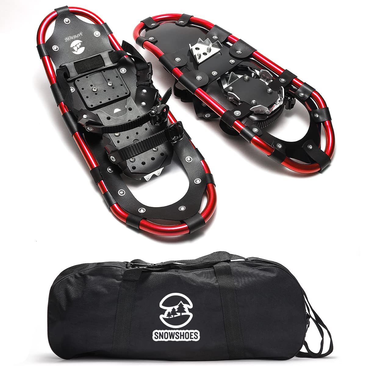 Snowshoes with Lightweight Aluminum Adjustable Ratchet Bindings for Men & Women (Carrying Tote Bag, Red, 25''x 8")