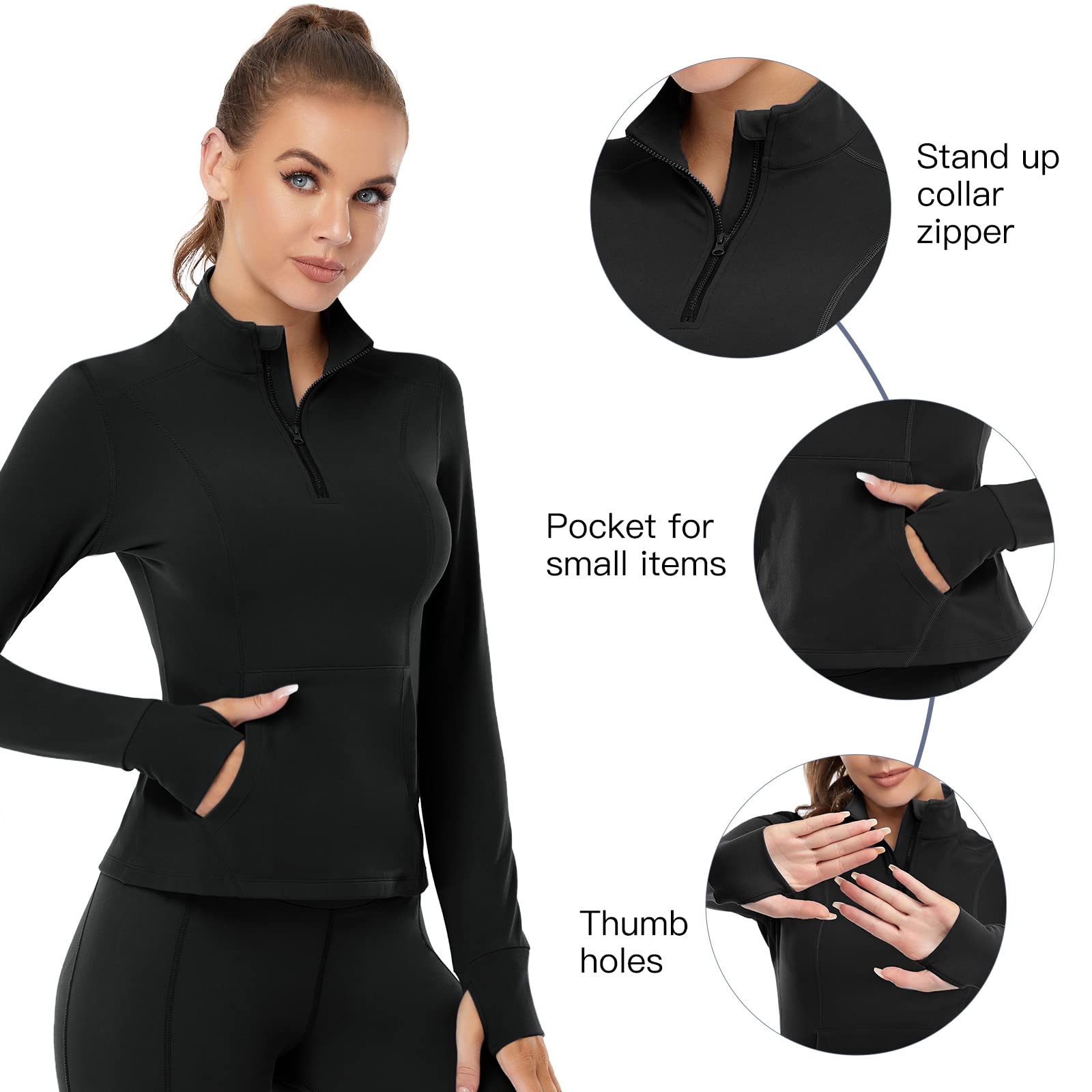VUTRU Women's 1/4 Zip Pullover Microfleece Jackets Long Sleeve Mock Neck Sweatshirt Tops with Pockets for Running Hiking