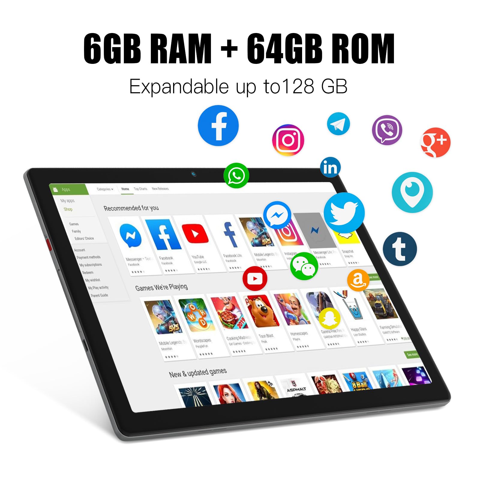 ROWT Tablet 10 Inch Android 13 Tablet 6(2+4)+64GB Quad Core Processor 1280×800 HD+IPS Screen, 2.4G WiFi, 5MP+8MP Camera, 5000mAh Battery,1-Year Warranty(Gray)