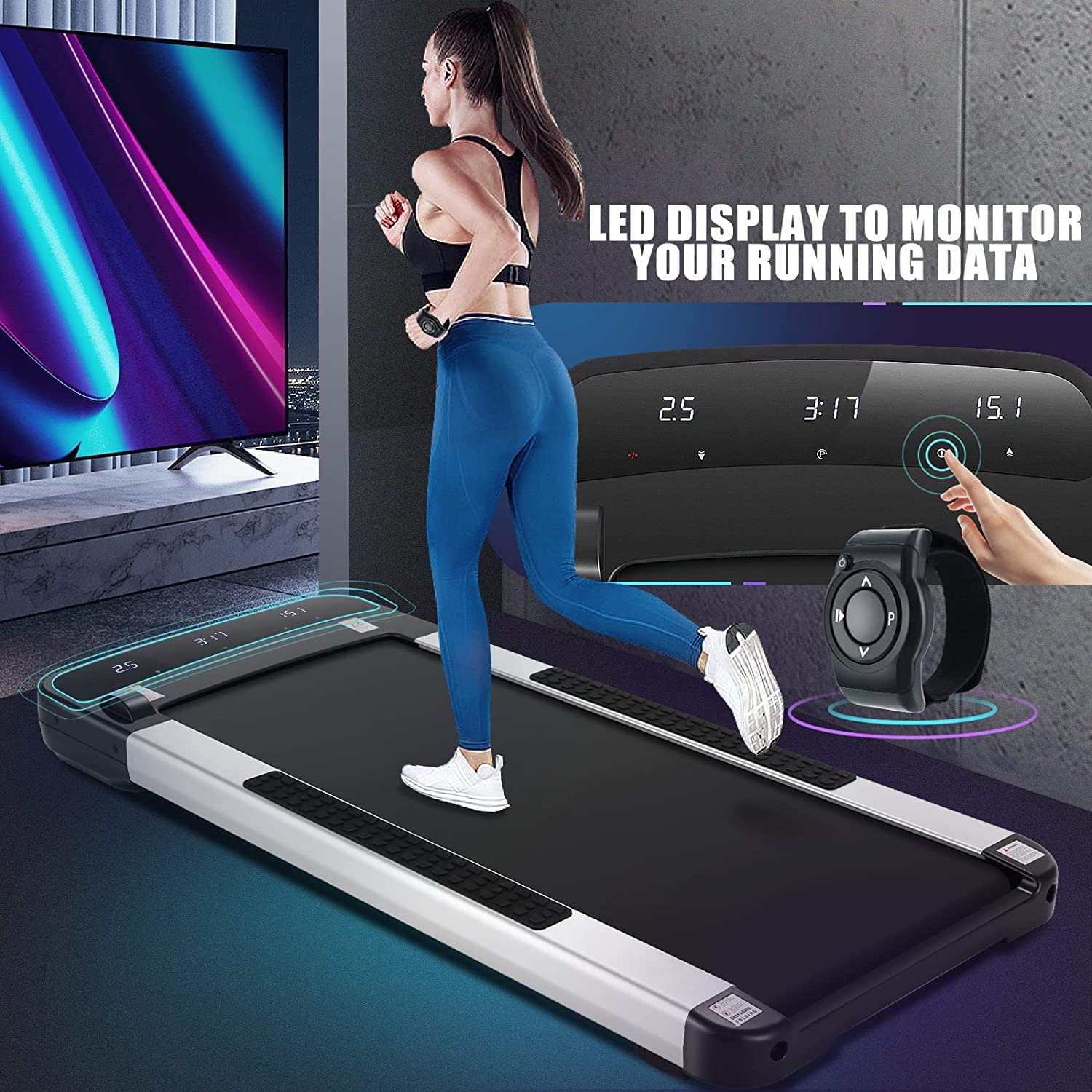 Under Desk Treadmill with 26.4" x 12.4" Tabletop, 3 in 1 Adjustable Height Folding Treadmill with Incline, Portable Fitness Exercise Running Machine for Home/offie/Gym, wool white