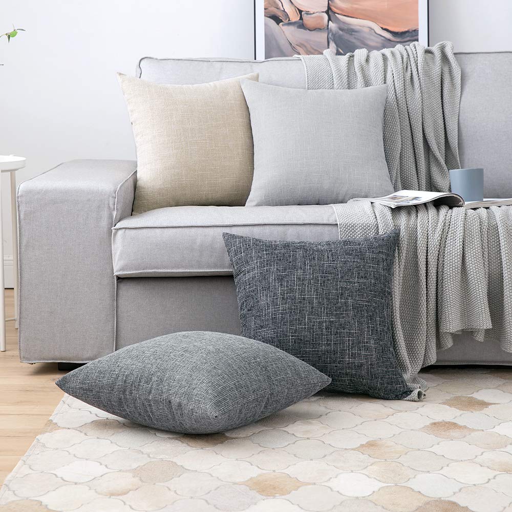 MIULEE Linen Decorative Rustic Throw Pillow Covers Set of 2 Greyish White Farmhouse Pillowcases 18x18 Square Throw Pillows for Sofa Couch Bed Chair Decoration
