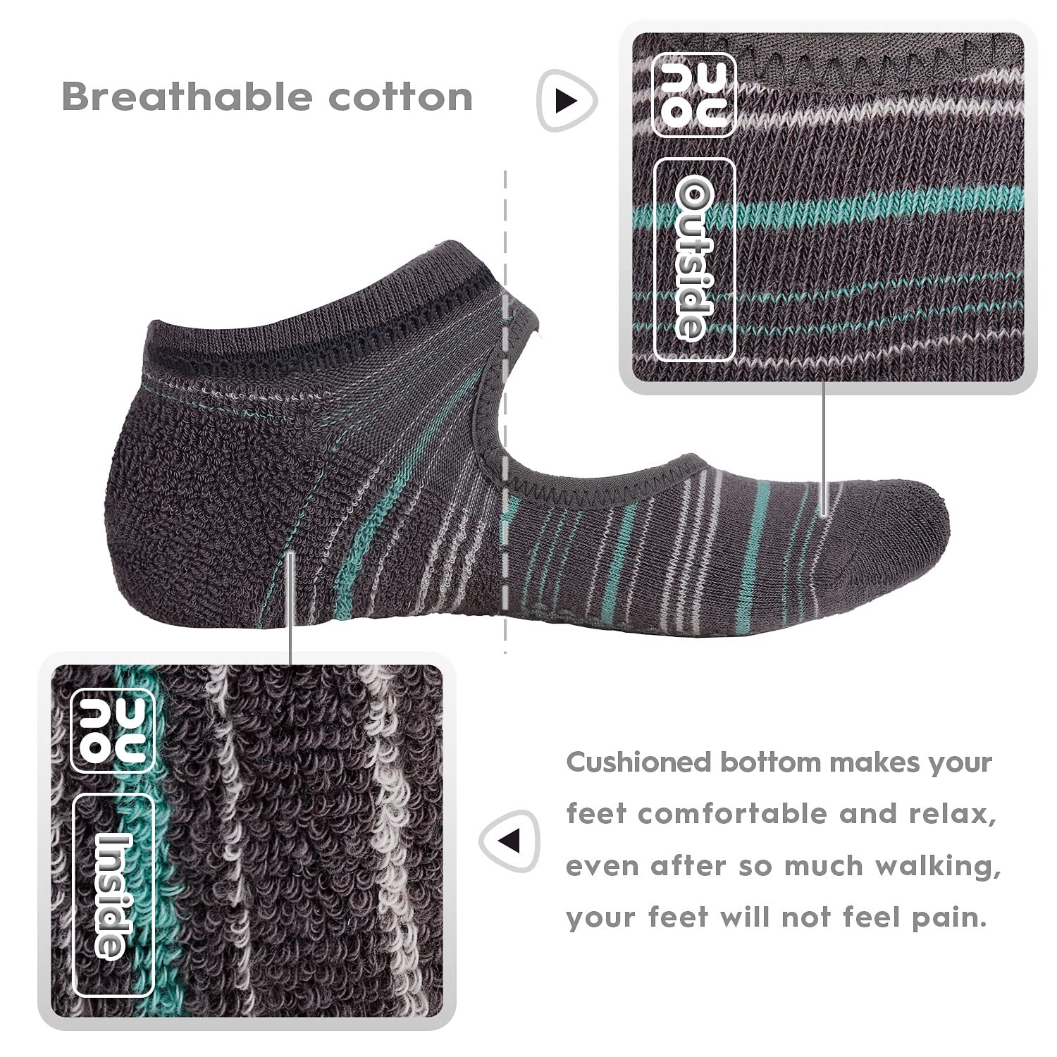 unenow Non Slip Grip Yoga Socks for Women with Cushion for Pilates, Barre, Home