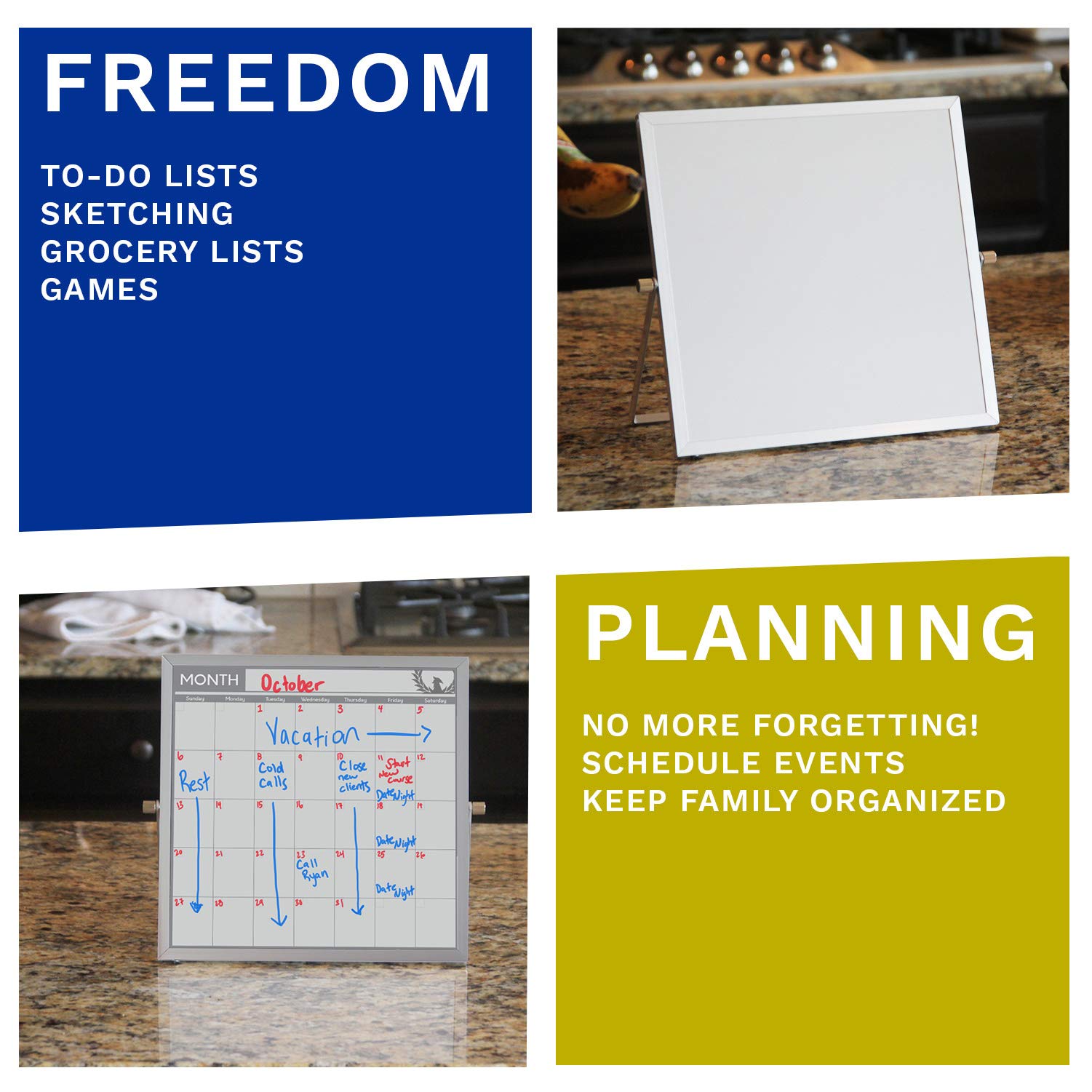 Small Double Sided White Board Calendar - Mini Portable Desktop Dry Erase Board with Stand & Small Monthly Calendar Whiteboard Planner with Reversible to Do List - 10" x 10" - Desk, Office, and Home