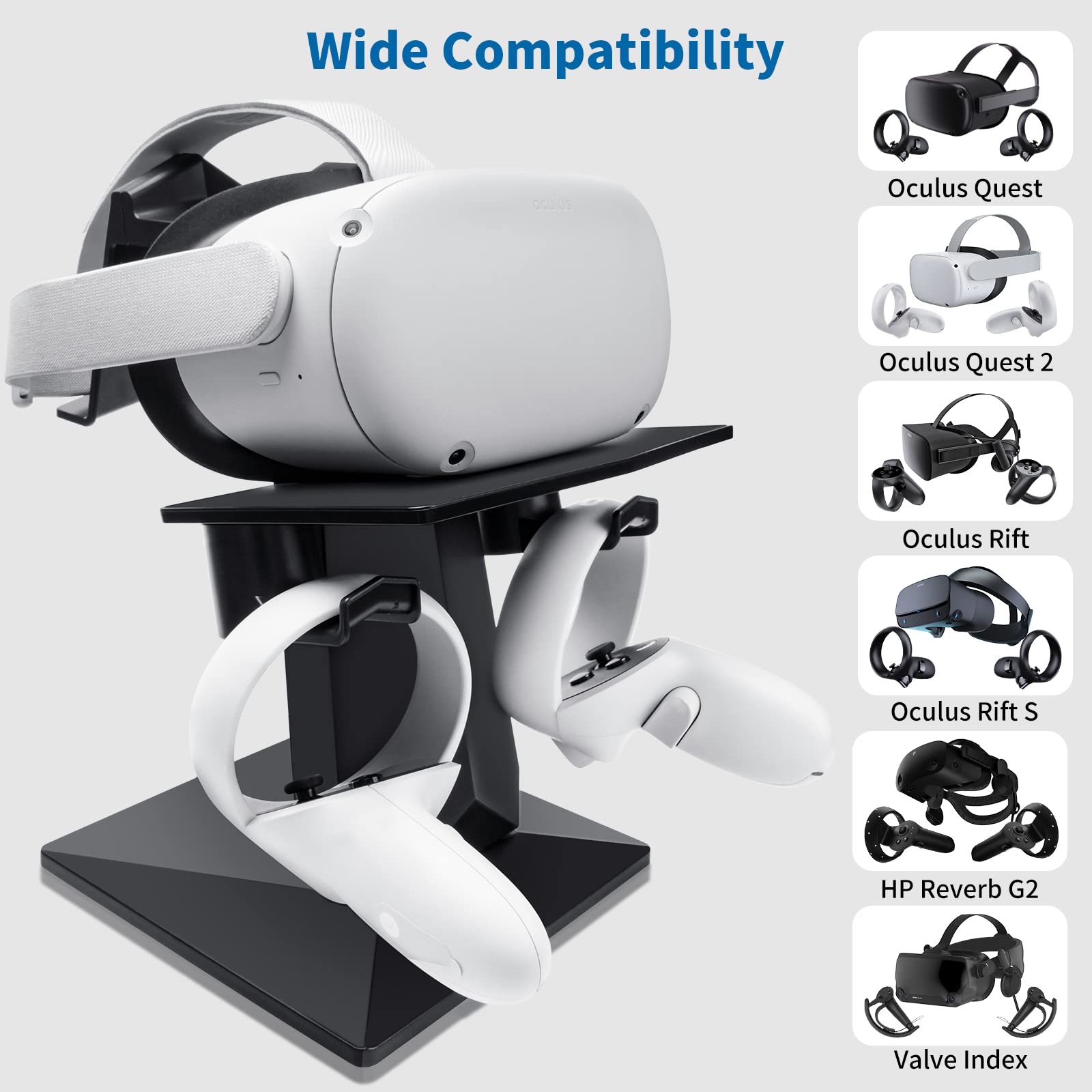 Upgraded VR Stand for Oculus Quest 2, Rift s, Rift, Quest, Meta Quest 2, Valve Index, HP Reverb G2, HTC Vive, VR Headset and Touch Controller Display Holder Accessories (Black)