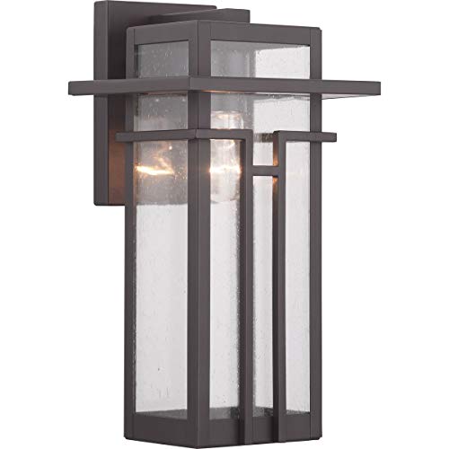 Progress Lighting Boxwood Collection 1-Light Clear Seeded Glass Craftsman Outdoor Medium Wall Lantern Light Antique Bronze , 14.13x7.63x7.63