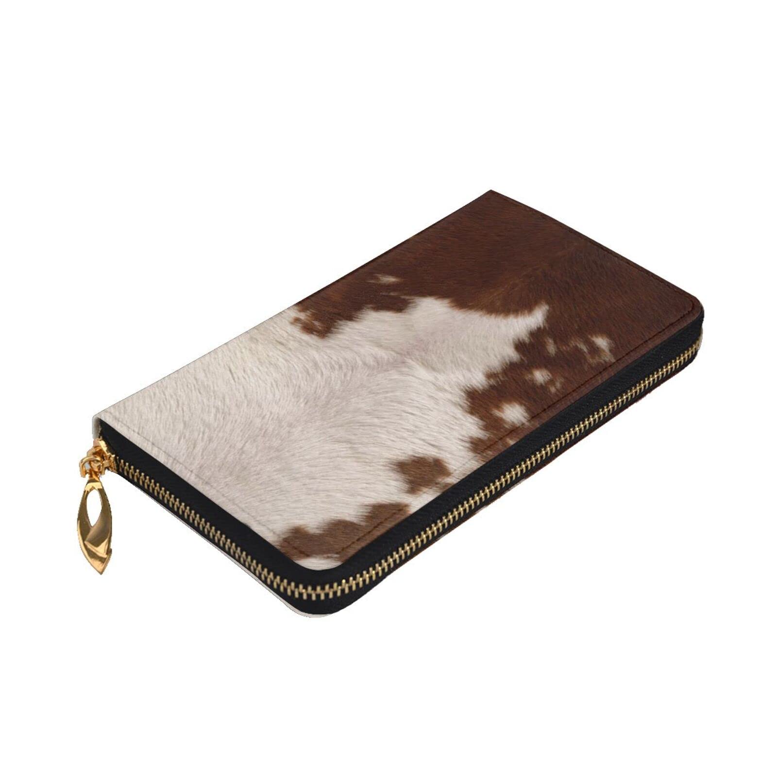 VVTDESA Red Brown Cowhide Print Men'S And Women'S Leather Wallets Clutches And Wallets Soft Leather Print Zip Multi Card Slots