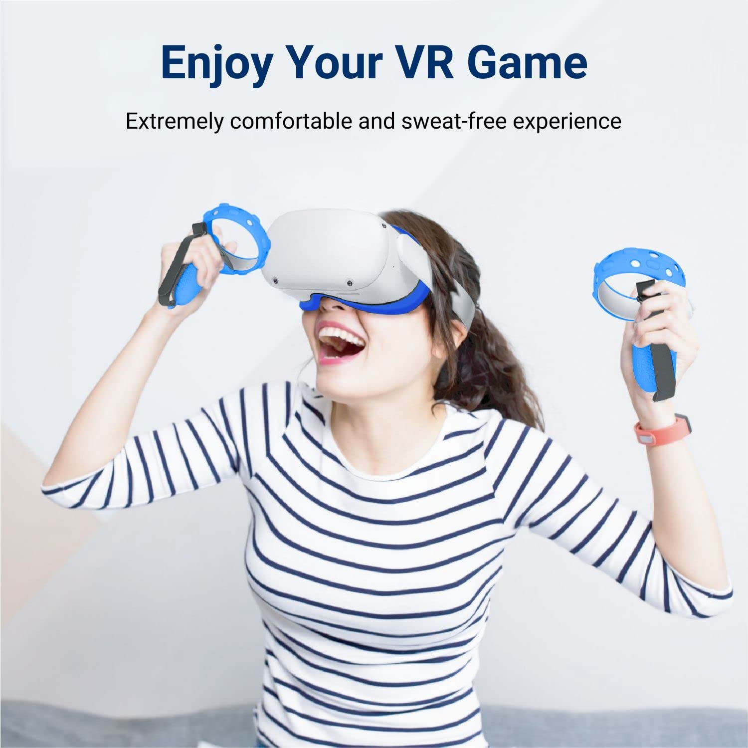 TNP VR Face Cover and Eye Cover for Meta Oculus Quest 2 Face Cushion with Nose Light Blocker - Sweat Guard Silicone Cover for Oculus Quest 2 Face Pad, Blue