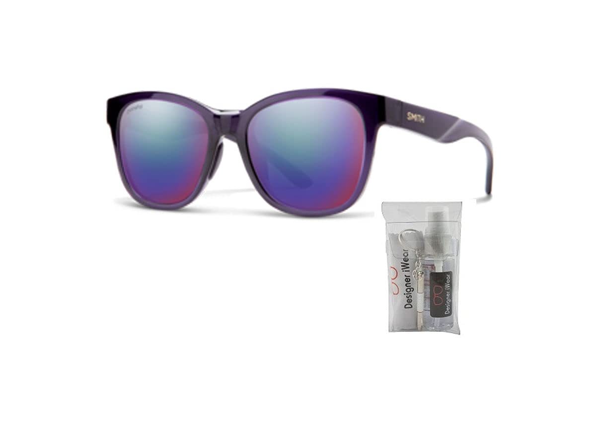 SMITH Caper 141/DF 53MM Crystal Midnight/ChromaPop Polarized ChromaPop Polarized VIolet Mirror Rectangular Sunglasses for Men for Women + BUNDLE with Designer iWear Eyewear Kit